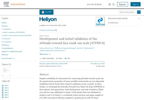 Development and initial validation of the attitudes toward face mask use scale (ATFMUS ...