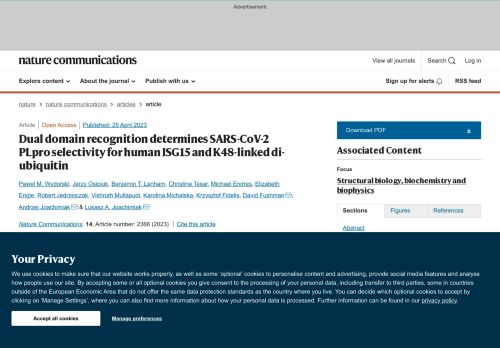 Dual domain recognition determines SARS-CoV-2 PLpro selectivity for ...
