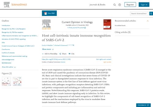 Host cell-intrinsic innate immune recognition of SARS-CoV-2 ...