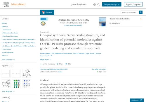 One-pot synthesis, X-ray crystal structure, and identification of ...