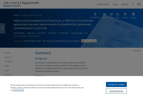 Safety and immunogenicity of Nanocovax, a SARS-CoV-2 recombinant spike protein vaccine: Interim ...