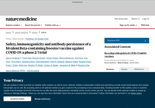 Safety, immunogenicity and antibody persistence of a bivalent Beta ...