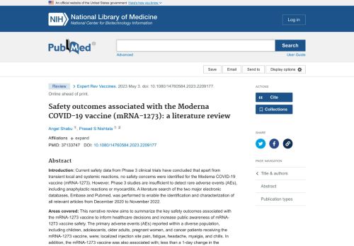Safety outcomes associated with the Moderna COVID-19 vaccine (mRNA-1273 ... Safety outcomes associated with the Moderna COVID-19 vaccine (mRNA-1273 ...