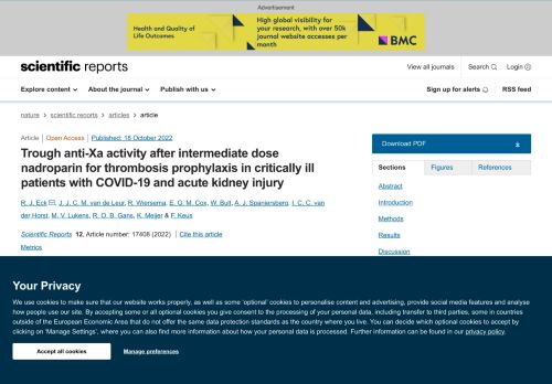 Trough Anti Xa Activity After Intermediate Dose Nadroparin For